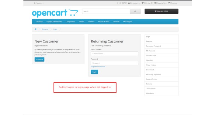 OpenCart - Forced login to access restricted pages for b2b shops