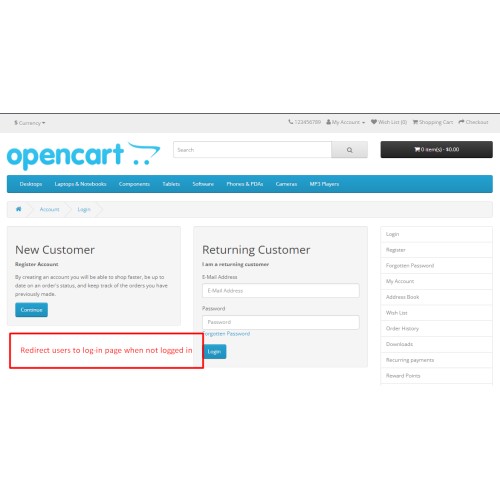OpenCart - Forced login to access restricted pages for b2b shops