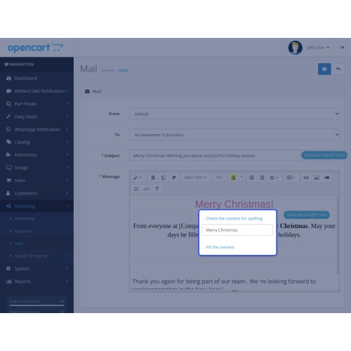 OpenCart - OpenCart ChatGPT Extension