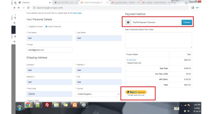 OpenCart - Paypal Express checkout 4.x