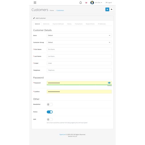 OpenCart - Password Strength Checker
