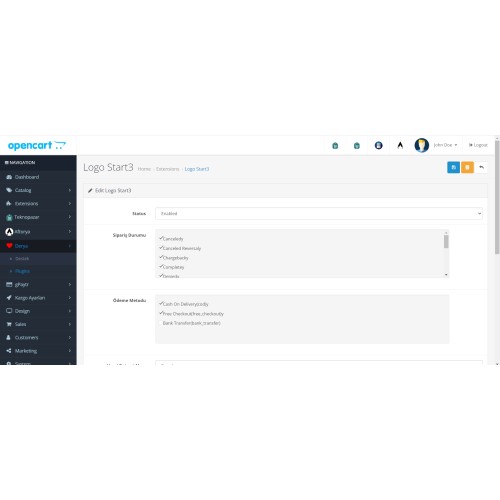 OpenCart - Logo Start3 Entegrasyonu