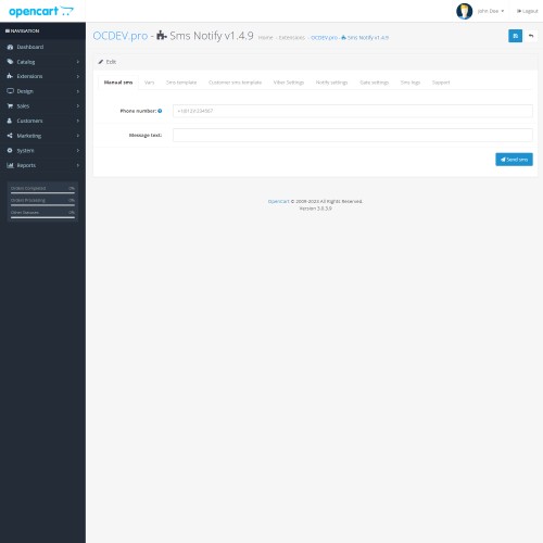 OpenCart - OCDEV.pro - SMS notifications for Opencart 2.x - 3.x