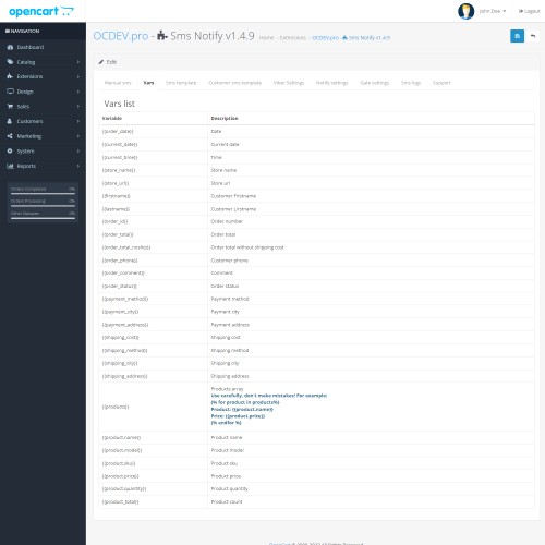 OpenCart - OCDEV.pro - SMS notifications for Opencart 2.x - 3.x
