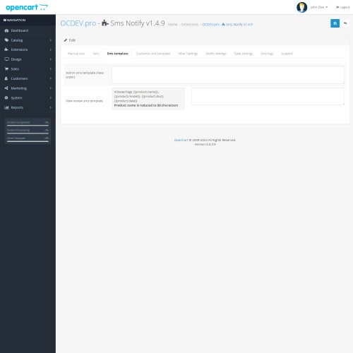 OpenCart - OCDEV.pro - SMS notifications for Opencart 2.x - 3.x