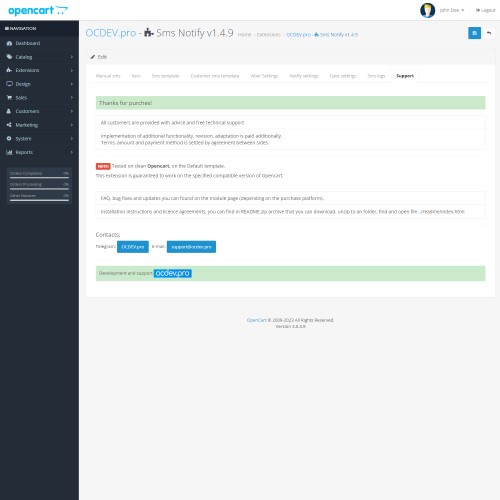 OpenCart - OCDEV.pro - SMS notifications for Opencart 2.x - 3.x