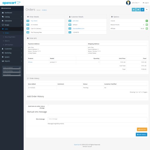 OpenCart - OCDEV.pro - SMS notifications for Opencart 2.x - 3.x