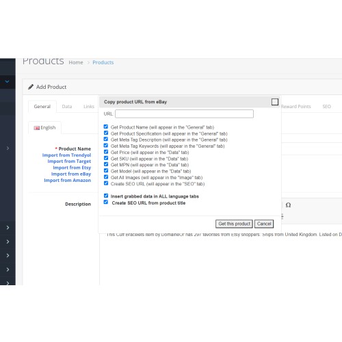 OpenCart - Import product from eBay [Trial version for 5 products]