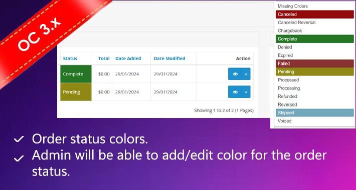 OpenCart - Order Status Color
