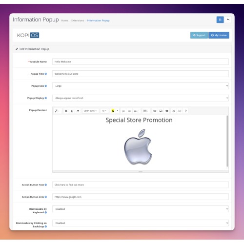 OpenCart - Information Popup