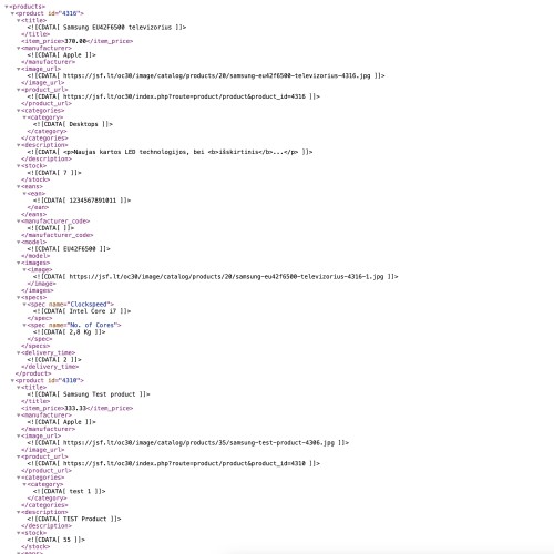OpenCart - XML prekių eksportas į kainoteka.lt / XML export to kainoteka.lt