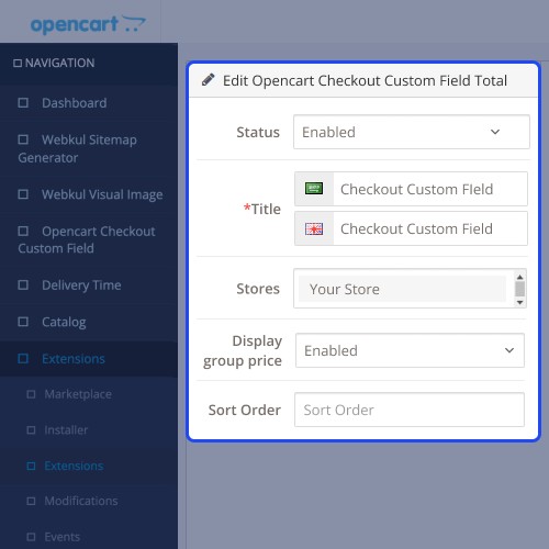 OpenCart - OpenCart Checkout Custom Fields