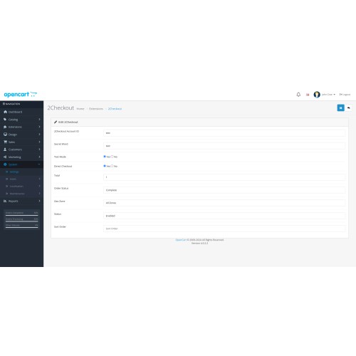 OpenCart - 2Checkout Hosted Checkout Integration Extension Opencart 4