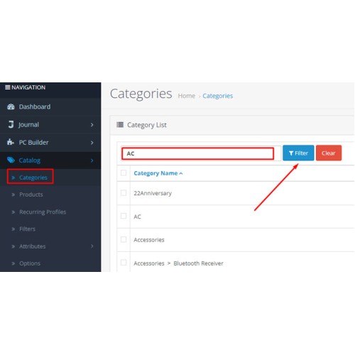 OpenCart - Admin Category Search - Againcart