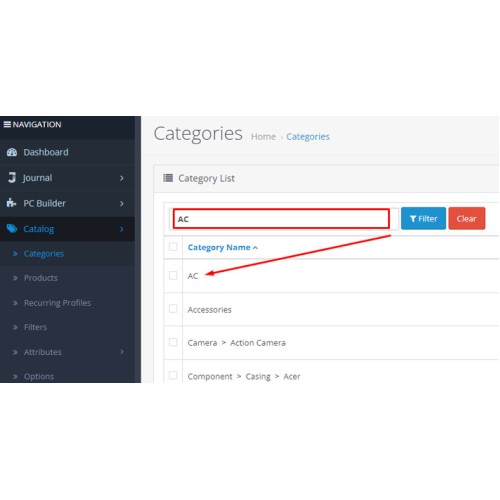 OpenCart - Admin Category Search - Againcart