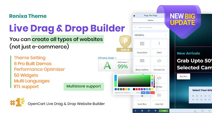 OpenCart - Ronixa Theme - OpenCart Live Drag and Drop Page Builder
