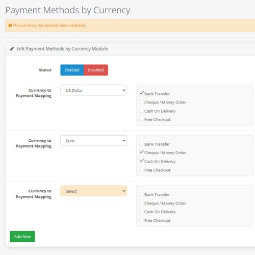 OpenCart - Payment Methods by Currency