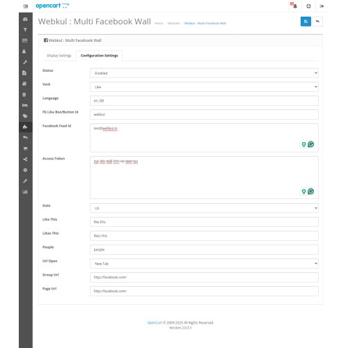 OpenCart - Facebook Wall Feed