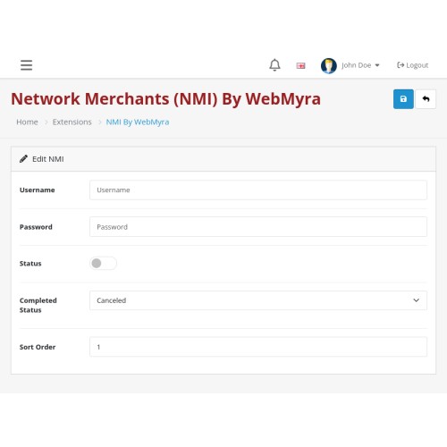 OpenCart - WebMyra: NMI Payment Gateway