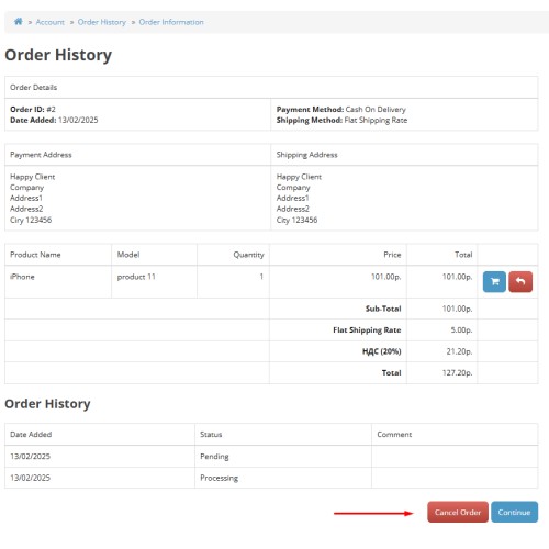 OpenCart - Customer Order Cancellation