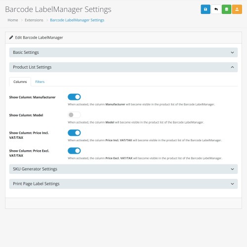 OpenCart - Barcode LabelManager