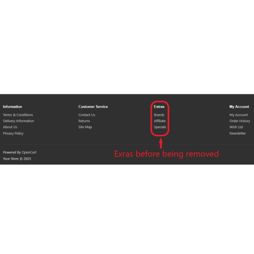 OpenCart - Remove Extras From Footer - OpenCart 4.x