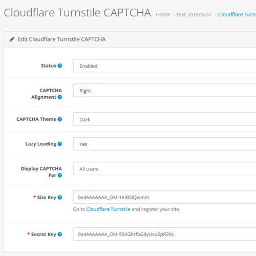 OpenCart - Cloudflare Turnstile CAPTCHA Pro for OpenCart