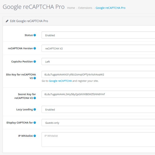 OpenCart - Google reCAPTCHA Pro for OpenCart