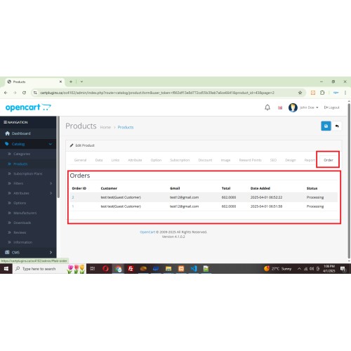 OpenCart - see order product wise or customer order history