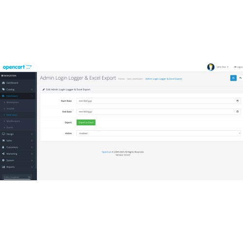 OpenCart - Admin Login Logger & Excel Export