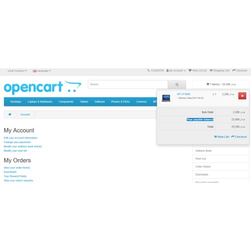 OpenCart - Customer account debit transaction