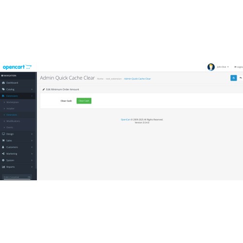 OpenCart - Admin Quick Cache Clear