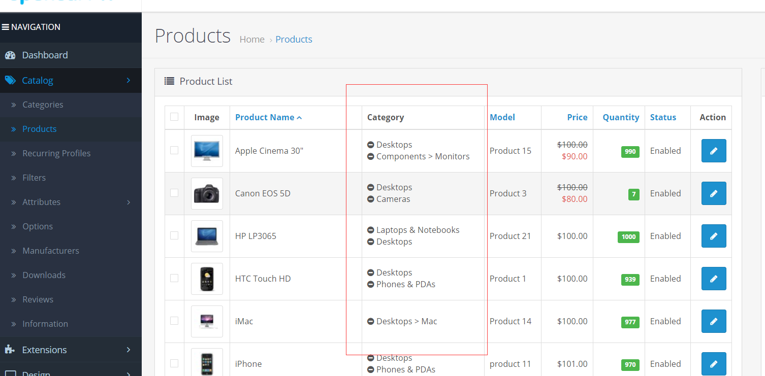 OpenCart - show category in prodcut list