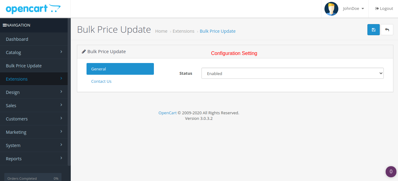 OpenCart - Bulk Price Update