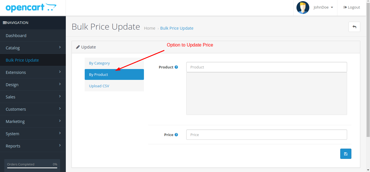 OpenCart - Bulk Price Update