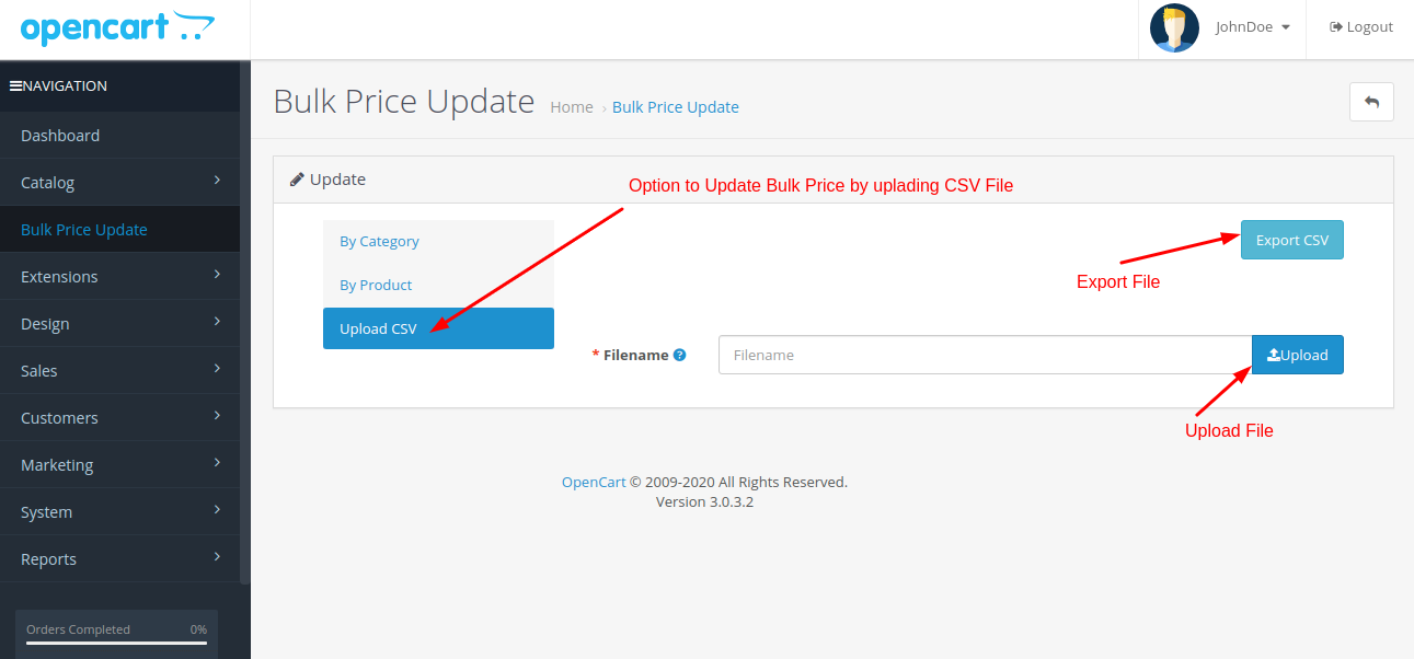 OpenCart - Bulk Price Update