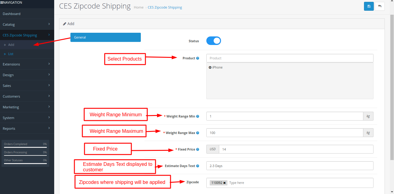 OpenCart - Zipcode Shipping