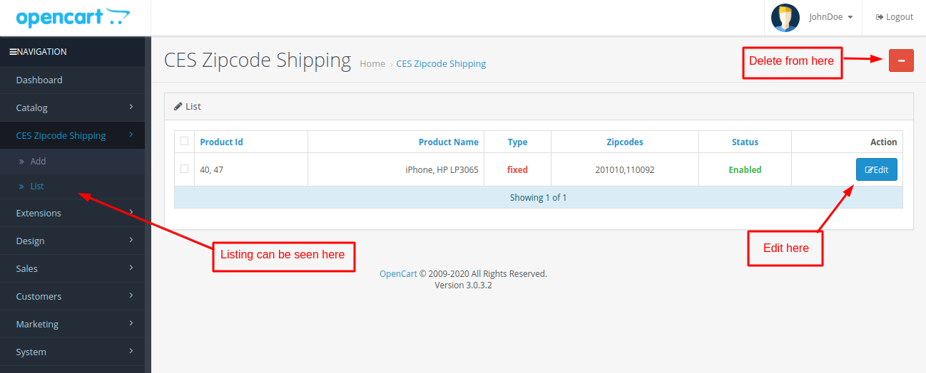 OpenCart - Zipcode Shipping