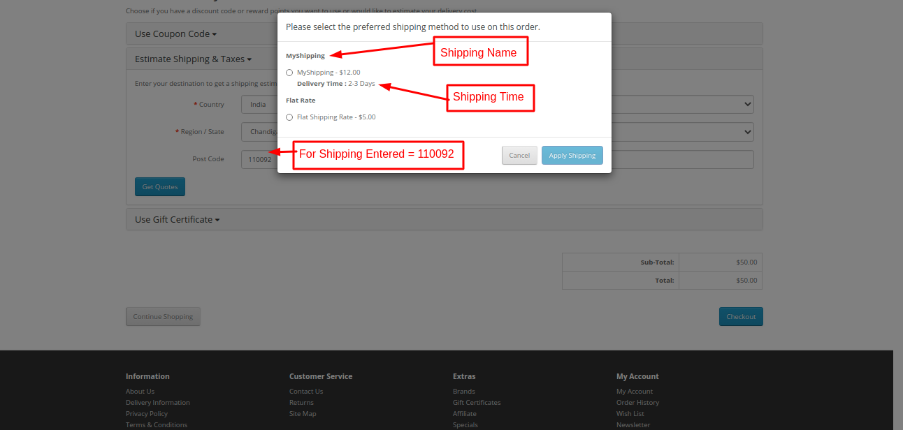 OpenCart - Zipcode Shipping