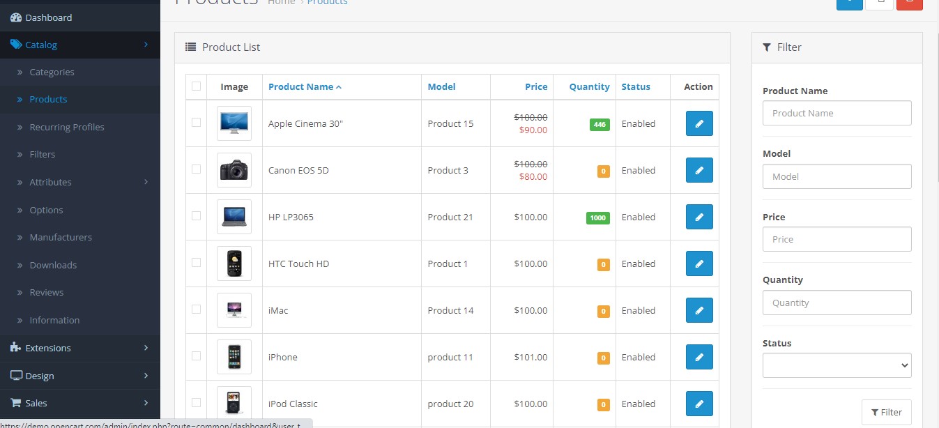 OpenCart - Admin sort by latest products