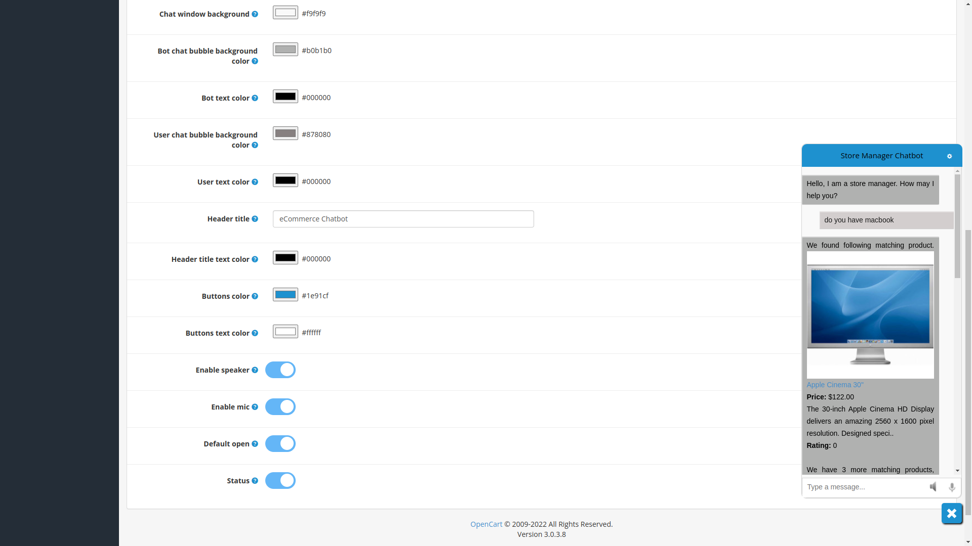 OpenCart - Chatbot (Voice enabled)