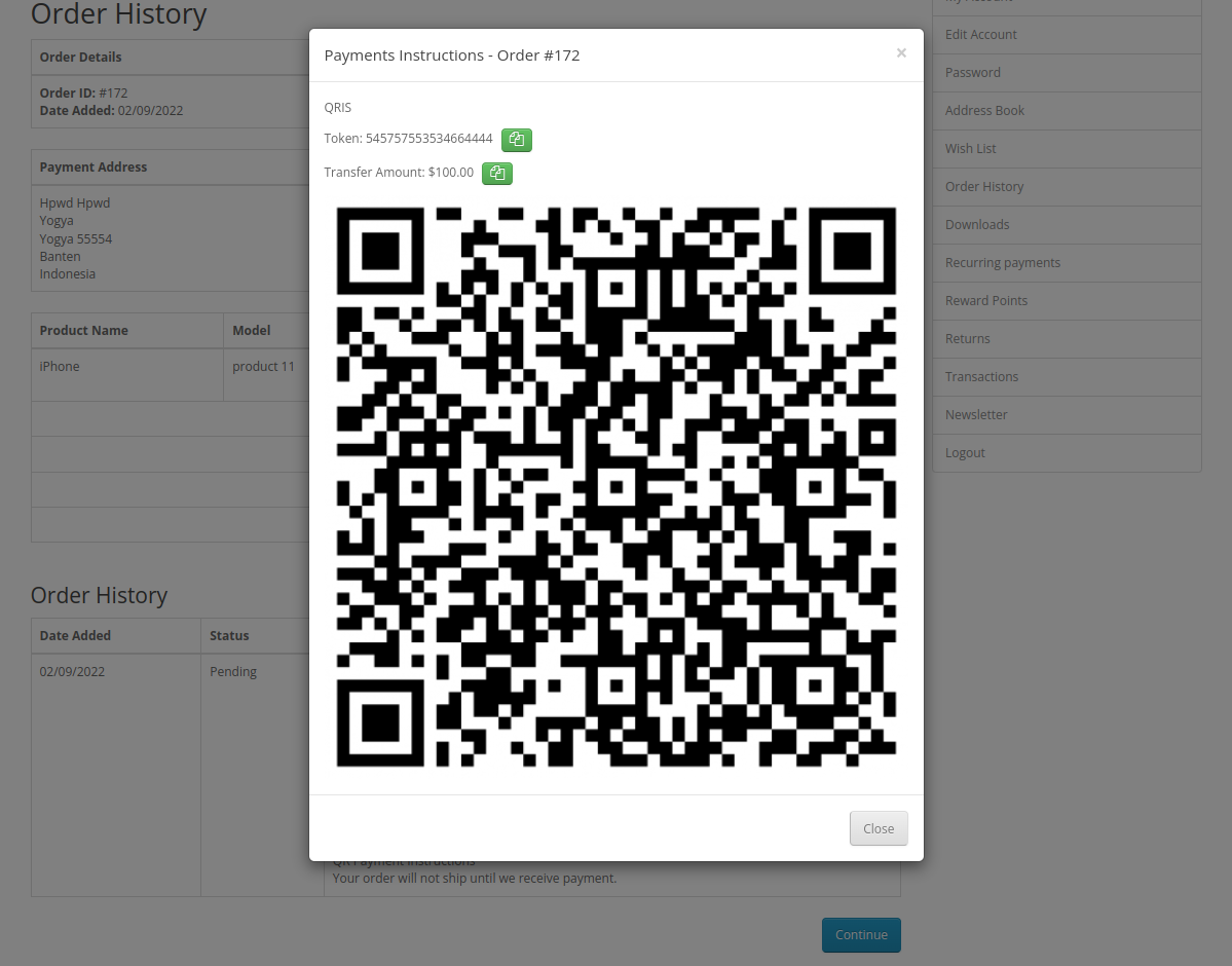 OpenCart - QR Code Payment [Crypto Transfer and Generic QR Code Payment]