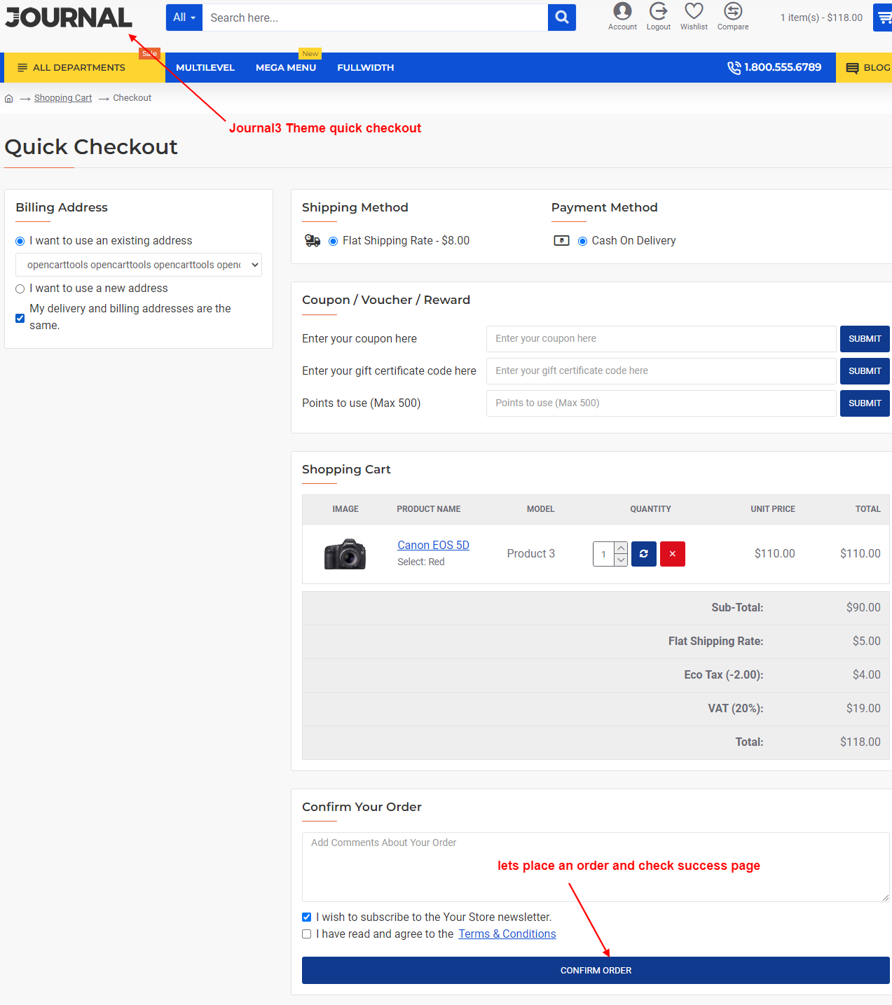 OpenCart - Order Details At Checkout Success Page