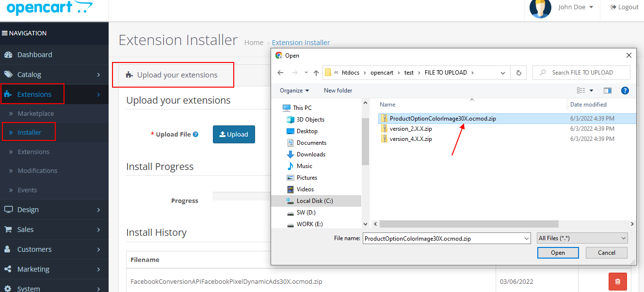 OpenCart - Product Option Color Image