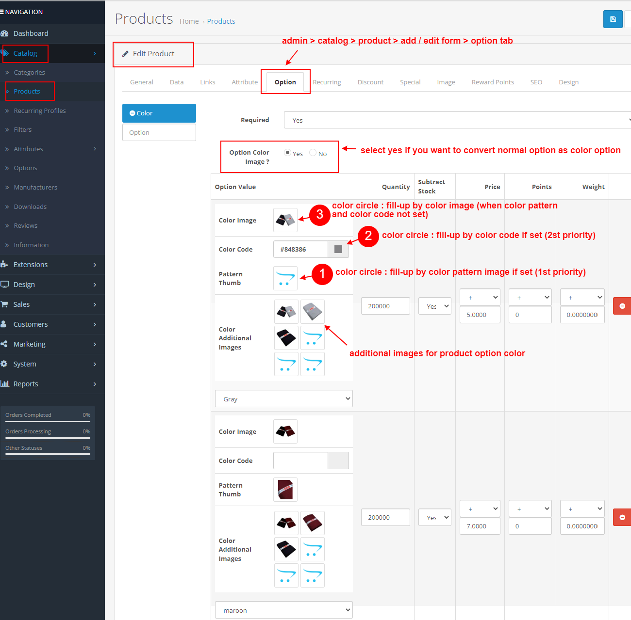 OpenCart - Product Option Multi Color Image