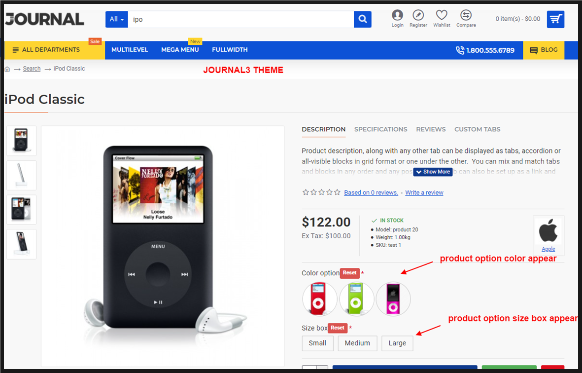 OpenCart - Product Option Color Image And Size Box