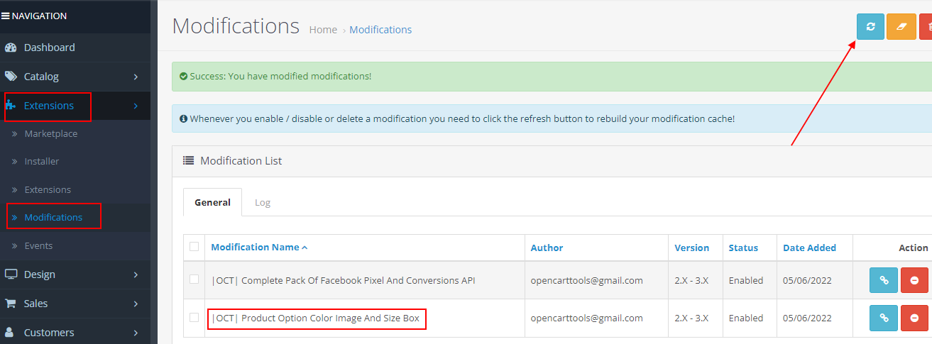 OpenCart - Product Option Color Image And Size Box