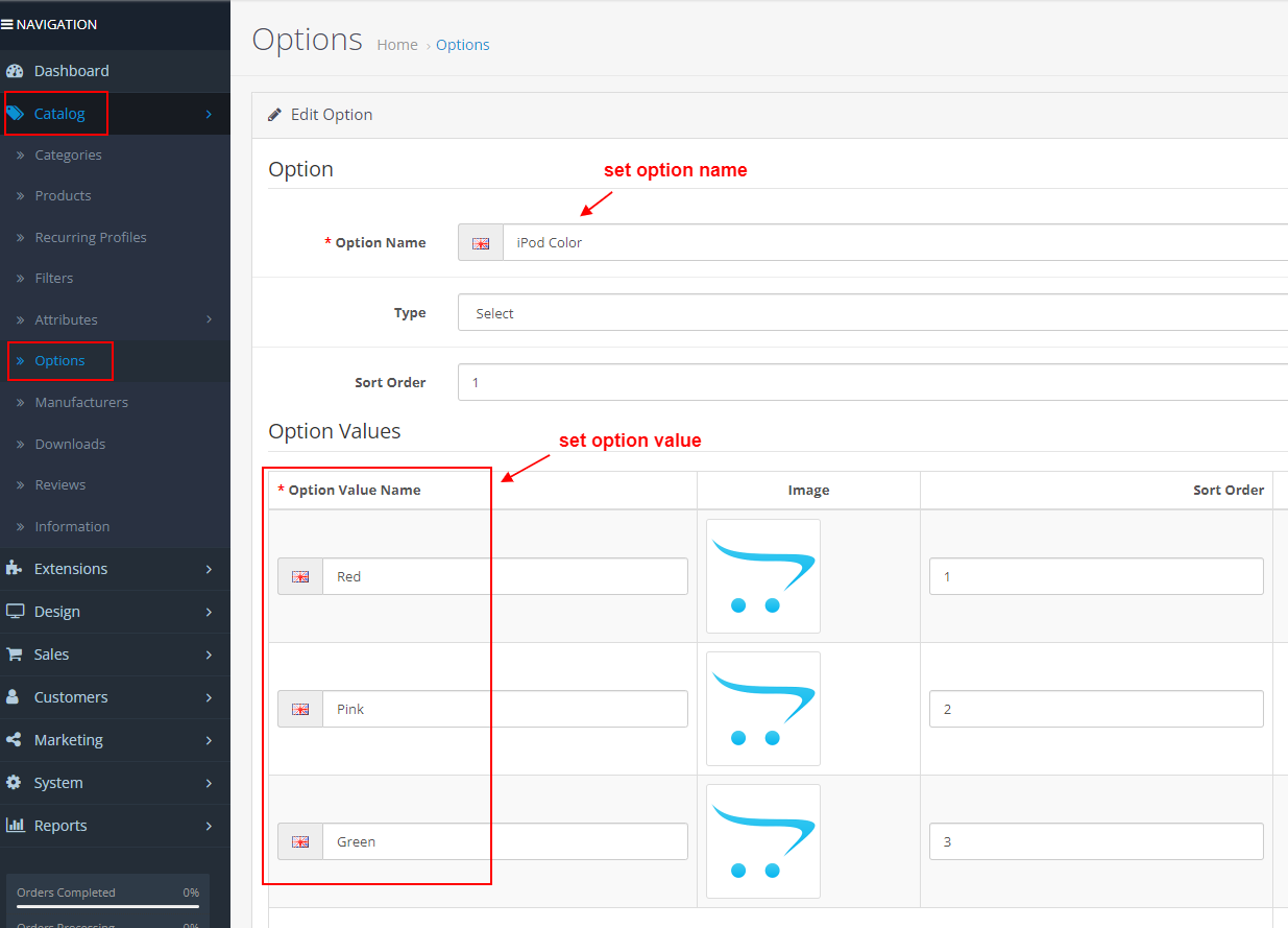 OpenCart - Product Option Color Image And Size Box
