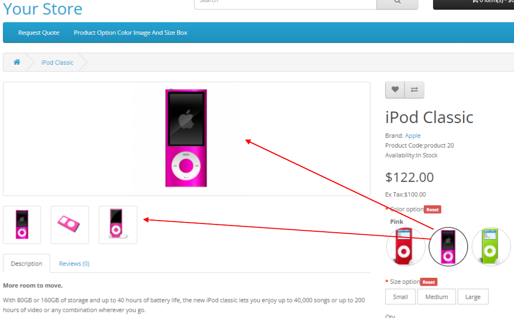OpenCart - Product Option Color Image And Size Box