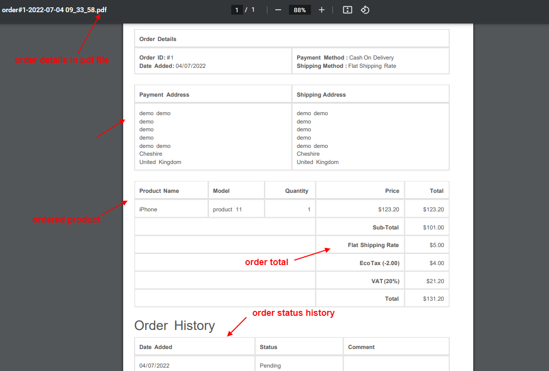 OpenCart - Order Print + Save PDF Button